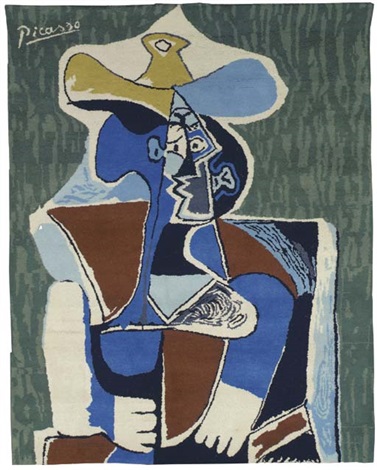 Buste au chapeau jaune et gris sur fond vert by Pablo Picasso on artnet