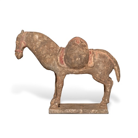 A painted gray pottery figure of a pack horse, Northern Wei dynasty on ...