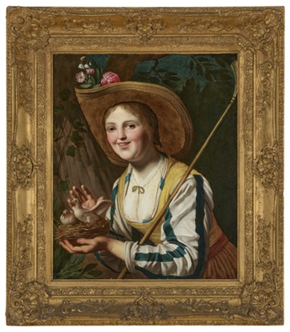 A shepherdess holding a birds nest by Gerrit van Honthorst on artnet