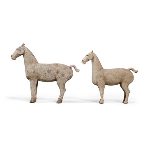 Two large painted gray pottery figures of a horse, Han dynasty on artnet