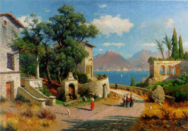 An Italian village by a lake by Carl Gustav Rodde on artnet