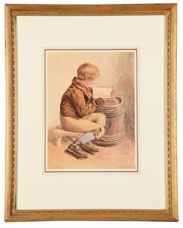 LITTLE BOY READING A RED BOOK by William Henry Hunt on artnet