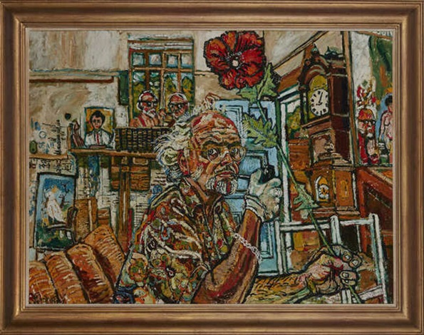 Self-portrait with a poppy by John Bratby on artnet