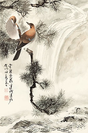 比翼鸟 镜框 设色纸本 by Pu Zuo and Pu Quan on artnet