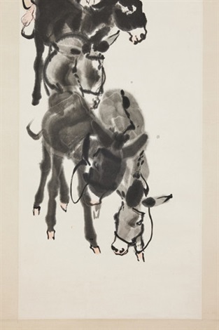 Five donkeys and a female shepherd by Huang Zhou on artnet