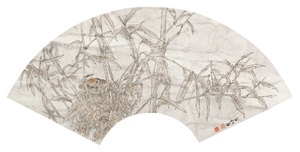 花鸟 扇面 镜片 设色纸本 by Su Baijun on artnet