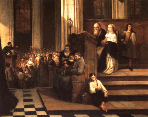 Kerkbinnengezicht met personages by Hendrik Jan Augustyn Leys on artnet