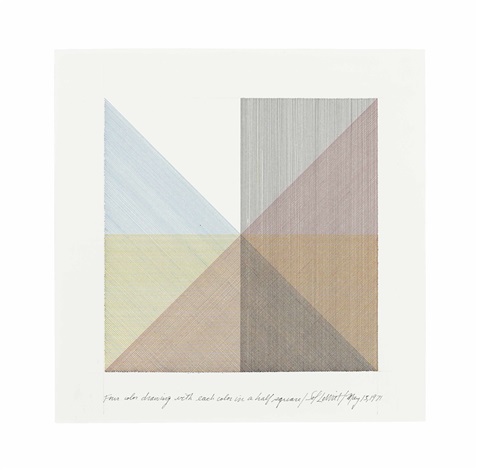 Four color drawing with each color in a half square by Sol LeWitt on artnet