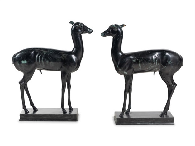 A Pair of Italian Bronze Figures of Pompeiian Fallow Deer by Chiurazzi ...