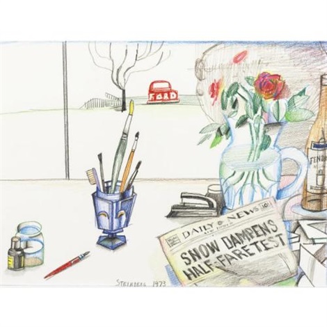Newspaper still life by Saul Steinberg on artnet