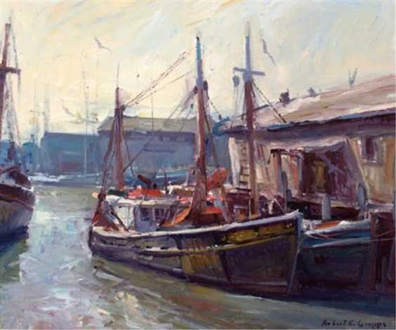 Harbor scene by Robert C. Gruppé on artnet
