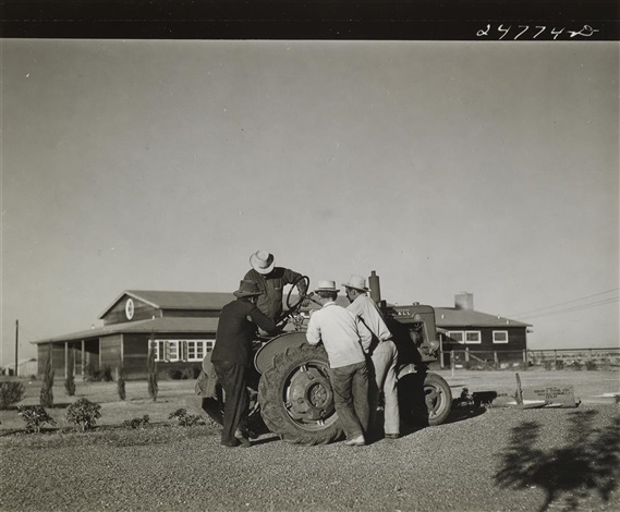 Boy with gun Men at tractor Man in hat by Arthur Rothstein on artnet