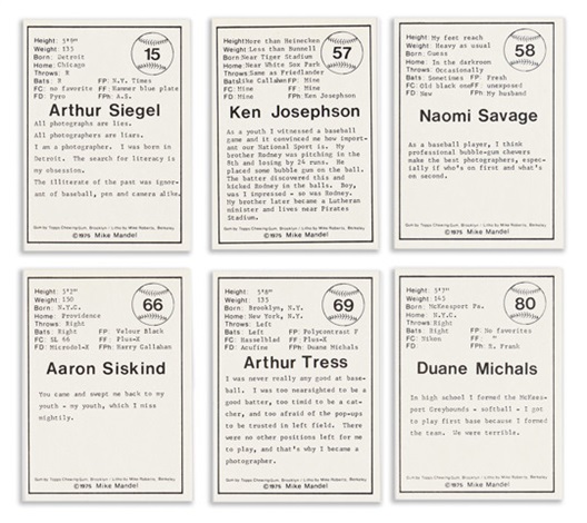 Complete set of 134 Baseball Photographer Trading Cards by Mike Mandel ...