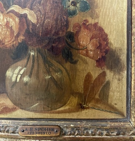 A pair of still life studies depicting flowers in glass vases, in ...