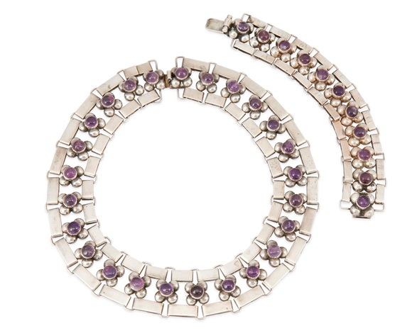 A Set Of Fred Davis Mexican Silver And Amethyst Jewelry by Frederick W ...