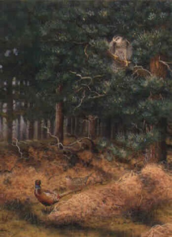 Imminent danger-Goshawk and pheasants by Richard Robjent on artnet