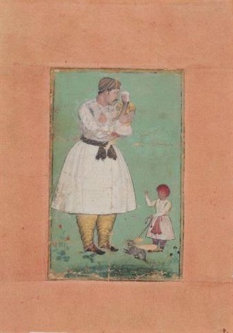 A Mughal portrait of the Emperor Akbar the Great r. 1556-1605 with his ...