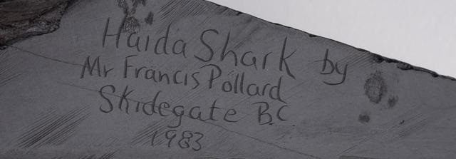 a carved argillite and catlinate carving of a Haida Shark by Francis ...