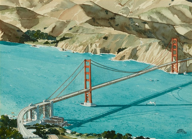The Golden Gate Bridge, Coit Tower, and Fishermans Wharf a group of ...