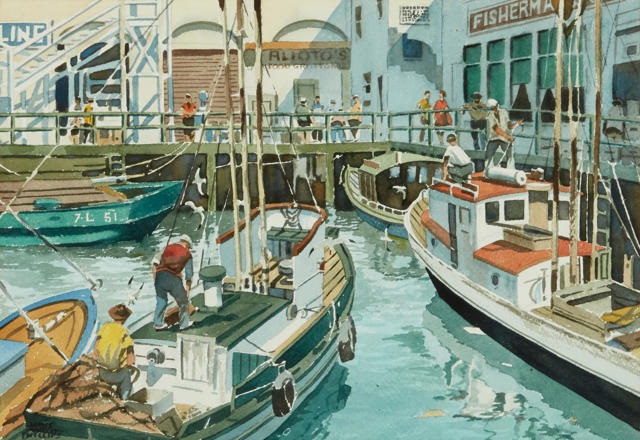 The Golden Gate Bridge, Coit Tower, and Fishermans Wharf a group of ...