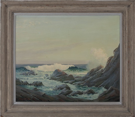 Seascape with waves crashing on a rocky coast by Paul Strisik on artnet