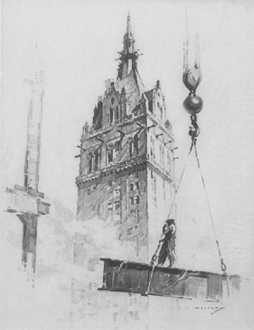 Workman on a beam, construction scene by Theodore Kautzky on artnet