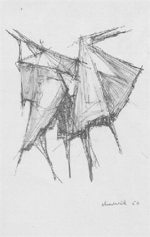 Drawing for sculpture Dissension by Lynn Chadwick on artnet