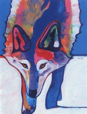 Mexican grey wolf hunting in snow by John Nieto on artnet