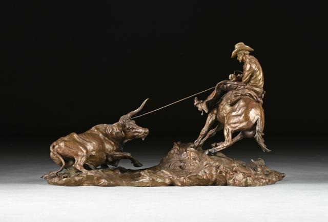 Cowboy Roping a Longhorn from Horseback by Ed Broughton on artnet