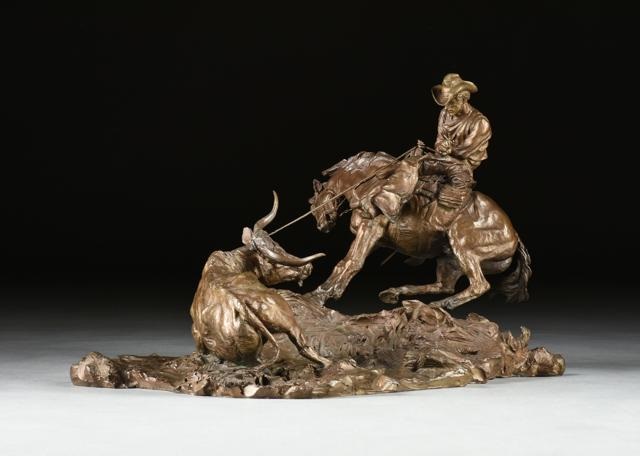 Cowboy Roping a Longhorn from Horseback by Ed Broughton on artnet