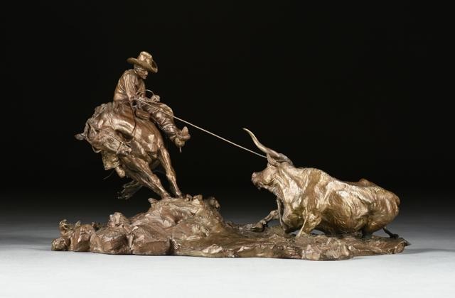 Cowboy Roping a Longhorn from Horseback by Ed Broughton on artnet
