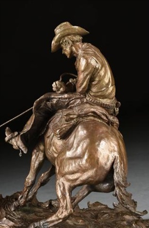 Cowboy Roping a Longhorn from Horseback by Ed Broughton on artnet