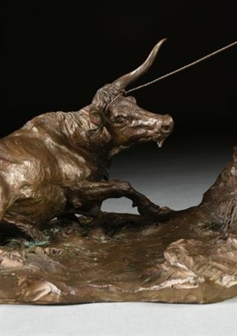 Cowboy Roping a Longhorn from Horseback by Ed Broughton on artnet