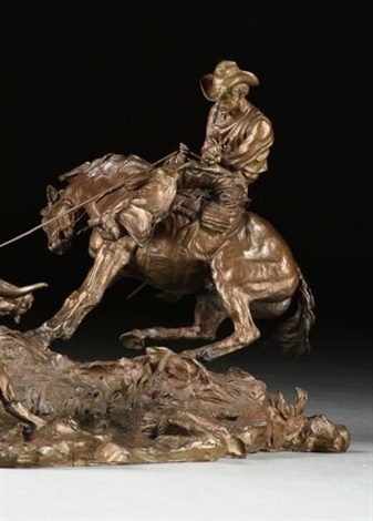 Cowboy Roping a Longhorn from Horseback by Ed Broughton on artnet