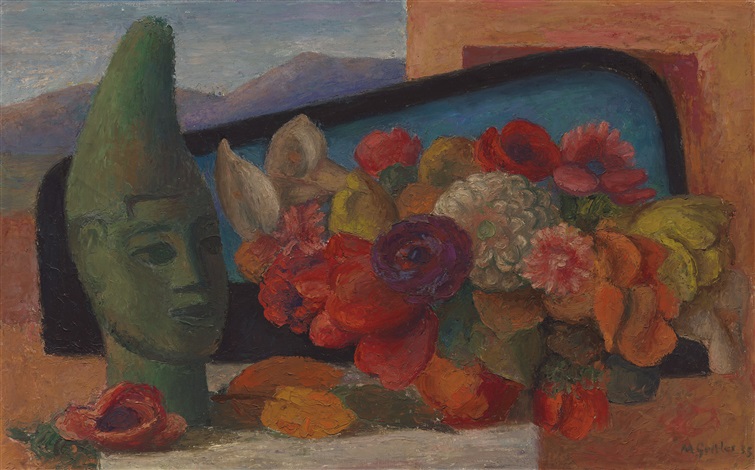 Still life with flowers and Benin Head by Mark Gertler on artnet