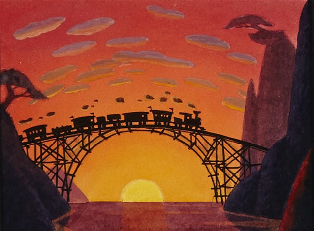 A watercolor storyboard of Casey Jr. from Dumbo by Walt Disney Studios ...