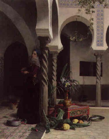 Femme en bleu dans un intérieur à Alger by David Emile Joseph de Noter ...