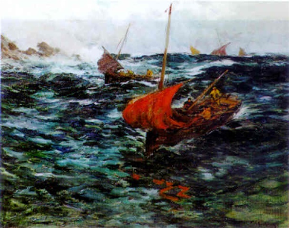 Barques sous voiles par forte brise by Fernand Marie Eugène Legout ...