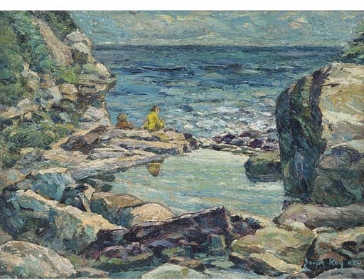 Children by a rocky cove by James Kay on artnet