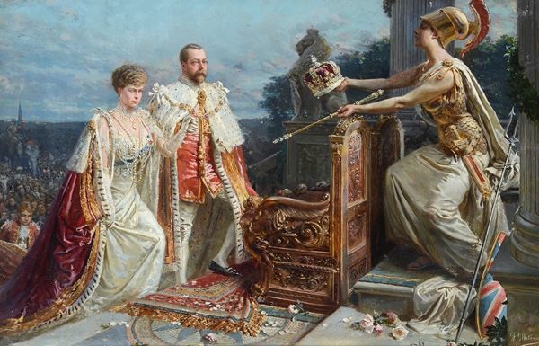 George V and Mary of Teck crowned by the personification of England by ...