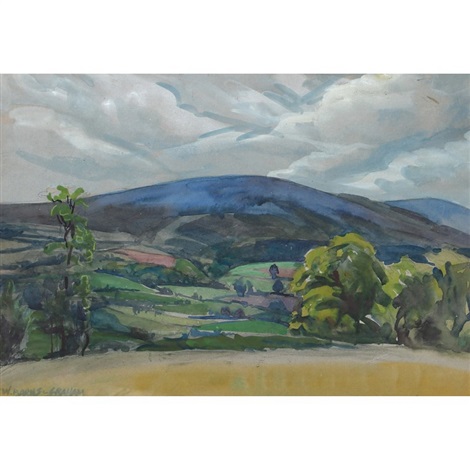 Extensive landscape with hills in the distance by Wilhelmina Barns ...