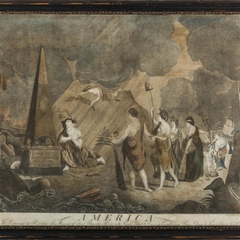 RARE ALLEGORICAL ENGRAVING AMERICA MEMORIALIZING REVOLUTIONARY WAR ...