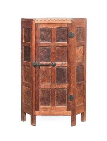 An English Burr Oak Panelled Floor Standing Corner Cupboard by Robert ...