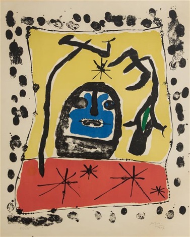 Red and Blue and Exhibition Poster at Galerie Matarasso by Joan Miró on ...