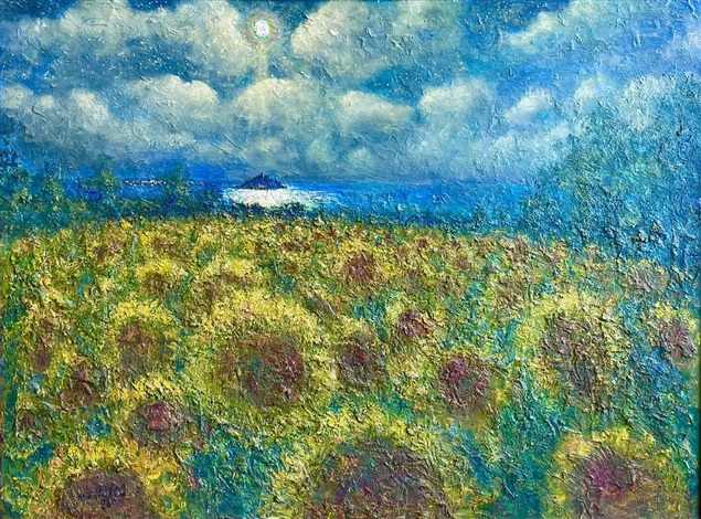 Gulval Sunflower Field by Moonlight by Michael J. Strang on artnet