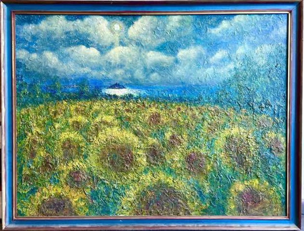 Gulval Sunflower Field by Moonlight by Michael J. Strang on artnet