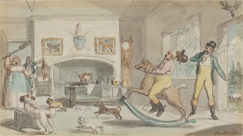 An interior scene with figures by Samuel de Wilde on artnet