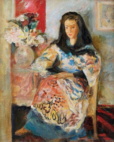 Femme assise au bouquet de fleurs by Oskar Spielmann on artnet