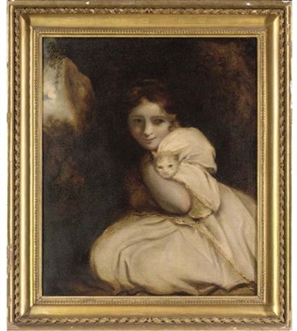 Portrait of Lady Smith kneeling in a landscape with a cat after Joshua ...