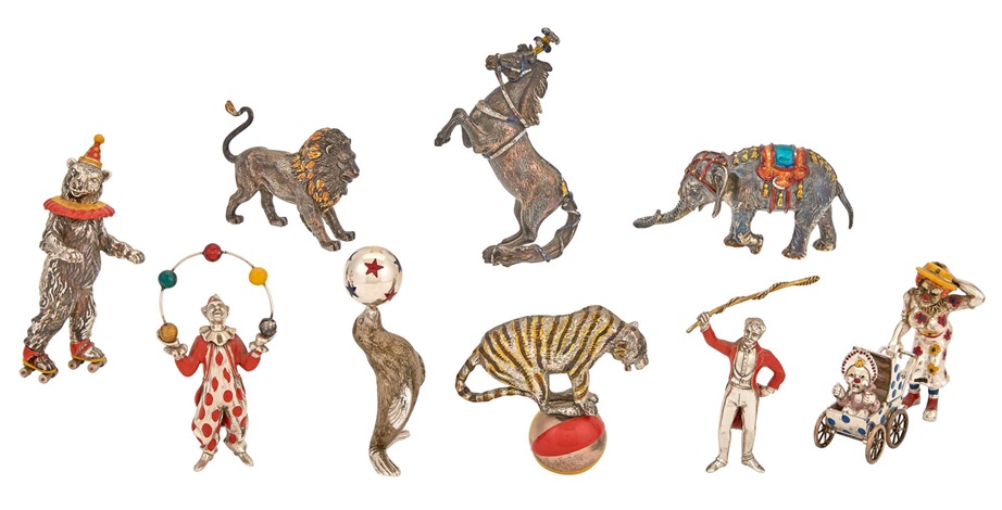 Group of Nine Tiffany Co. Sterling Silver and Enamel Circus Figures by ...